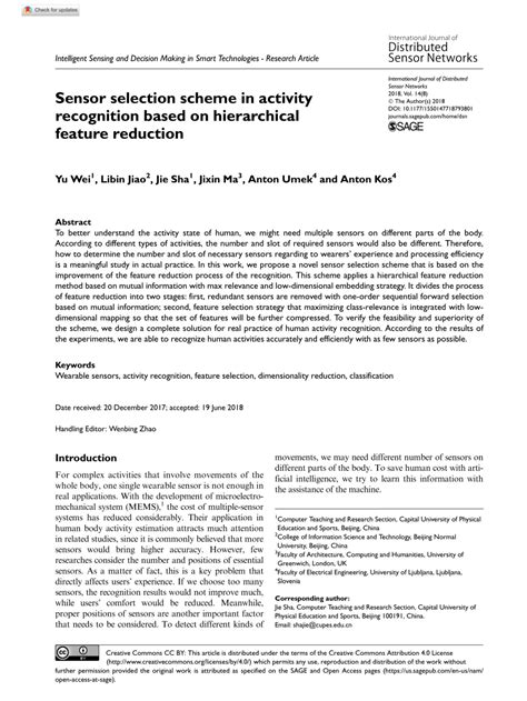Pdf Sensor Selection Scheme In Activity Recognition Based On