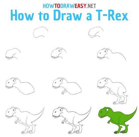 How To Draw A T Rex Step By Step How To Draw A T Rex Easy Drawings Dinosaur Drawing