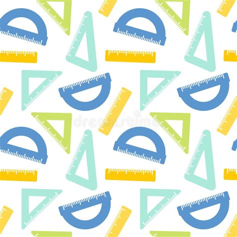 Seamless Pattern With Cute Cartoon Rulers In Flat Style School Supplies Background Isolated On