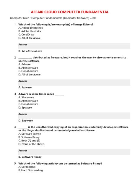 Comp Mcq Pdf Computer Data Storage Random Access Memory