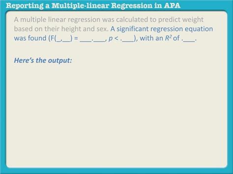 Reporting A Multiple Linear Regression In Apa Pptx