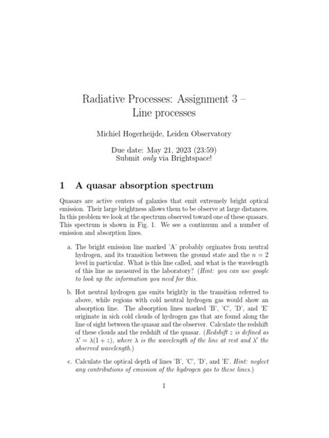Assignment 3 Pdf Spectral Line Quasar