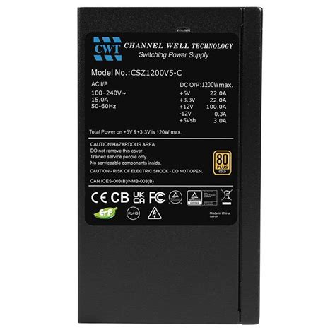 Cwt 1200w Psu 80 Plus Gold Fully Modular Pcie 5 0 Atx 3 0 Power Supply Unit