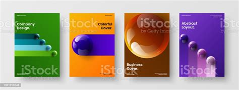 여러 가지 빛깔의 사실적인 공 포스터 레이아웃 번들 간단한 첫 페이지 A4 벡터 디자인 일러스트 세트 A4 용지에 대한 스톡