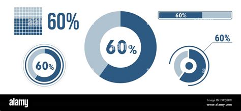 60 Percent Loading Data Icon Set Sixty Circle Diagram Pie Donut Chart Progress Bar 60