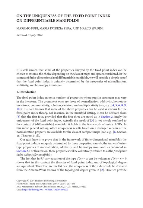 pdf on the uniqueness of the fixed point index on differentiable