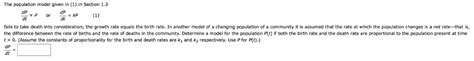 Solved The Population Model Given In 1 In Section 1 3 DP Chegg Com
