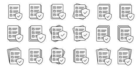 Checklist And Shield Line Icon Insurance Policy Concept Data Document Security Vector Icon Stock