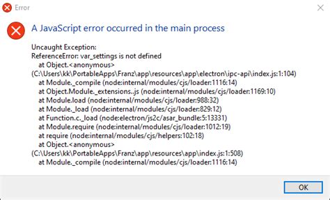 javascript error · issue 47 · portapps franz portable · github