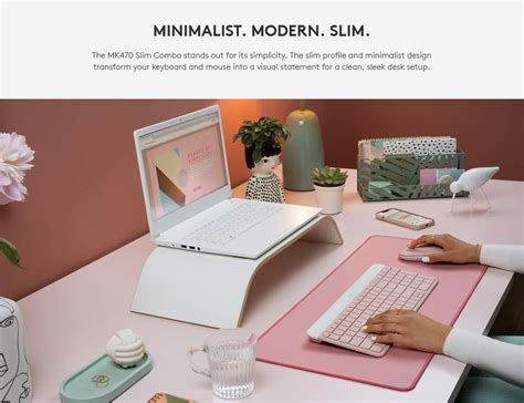 Logitech Mk470 Slim Wireless Keyboard Mouse Combo Compact Quiet Design Graphite Off White Rose
