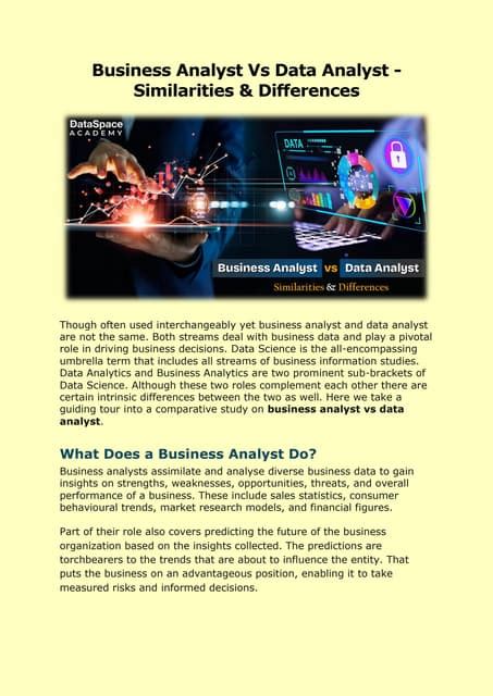 Business Analyst Vs Data Analyst Similarities And Differences Pdf