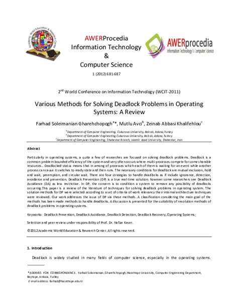 Pdf Various Methods For Solving Deadlock Problems In Operating