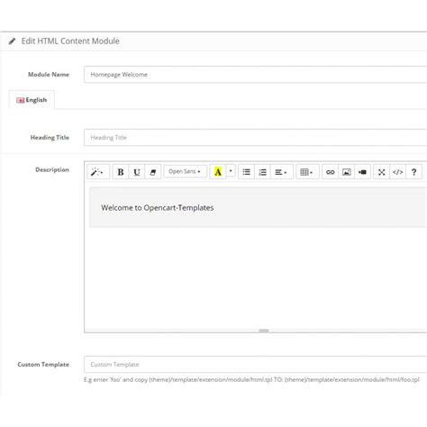 Set A Custom Template For Html Module In Opencart