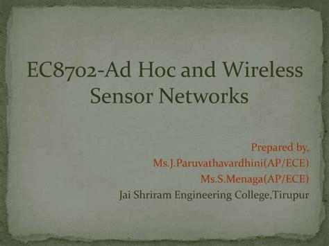 Applications Of Ad Hoc And Wireless Sensor Networks Ppt