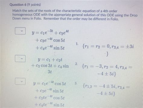 Solved Question 5 12 Points Match The Set Of The Roots