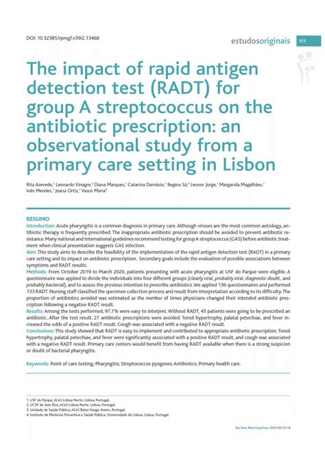 Pdf The Impact Of Rapid Antigen Detection Test Radt For Group A Streptococcus On The