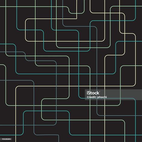 초록 줄무늬 기술 디지털 곡선 라인 어두운 배경에 녹색 파란색 노란색 컬러 오버레이 곡선에 대한 스톡 벡터 아트 및 기타 이미지 곡선 코너 패턴 Istock