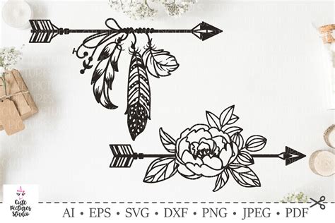 Set Of Arrows With Feathers Flowerssvg Bundle Boho Style