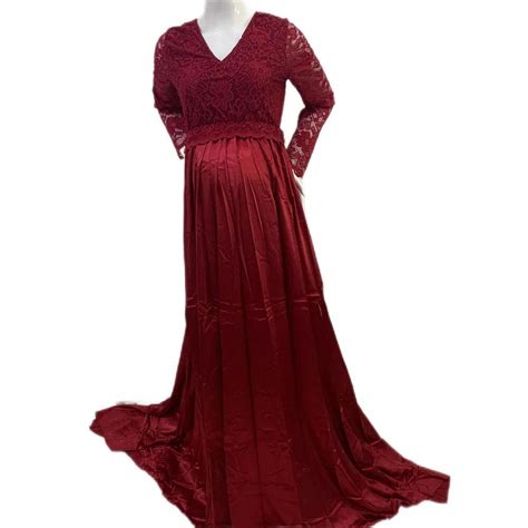 Badu Bg Нови дантелени шифонови реквизити за бременни снимки Дълга рокля Сладки рокли за