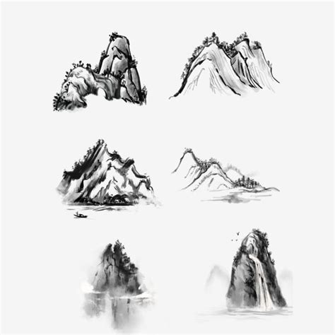 간단한 잉크 경관 일러스트 Png 간단한 수묵 산수 지도 이미지 벡터 Psd 파일 Pngtree 잉크 풍경화 동양화