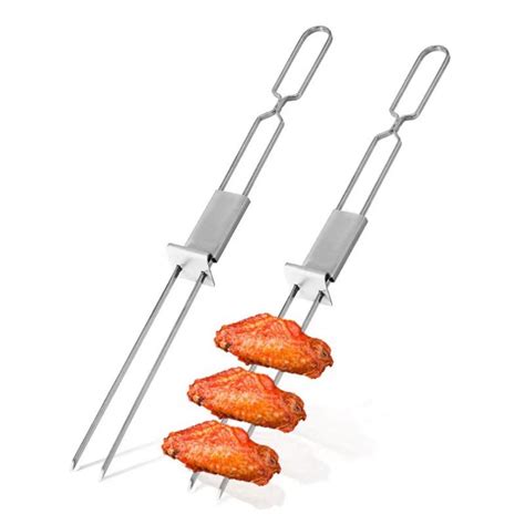 Trianu 2 Pcs Kabob Skewers For Grilling 13 Kabob Skewers With Push Bar Stainless Steel Skewers