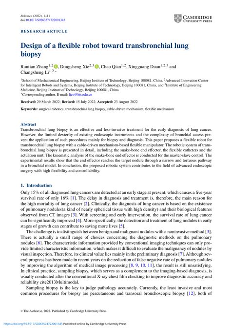 Pdf Design Of A Flexible Robot Toward Transbronchial Lung Biopsy