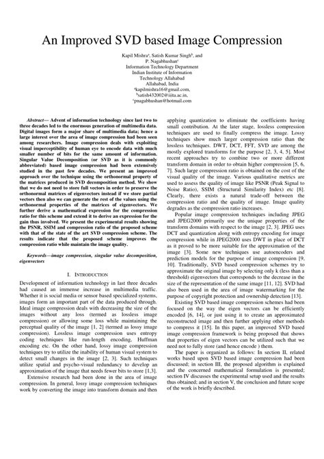 PDF An Improved SVD Based Image Compression