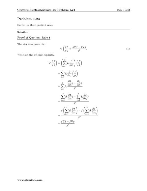 Griffiths Ed 4e Ch1p24 Griffiths Electrodynamics 4e Problem 1 Page 1 Of 3 Problem 1 Derive