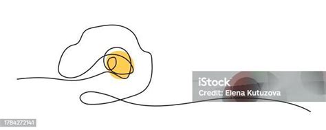 달걀 후라이 달걀의 오버헤드 뷰 연속적인 한 줄의 그리기 흰색 배경에 고립된 벡터 그림입니다 메뉴 카페 레스토랑 포스터 배너