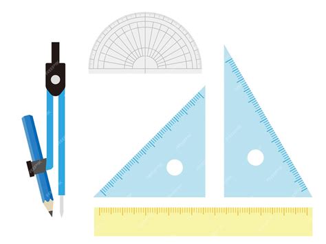 Premium Vector Set Of Compass Protractor And Triangular Ruler