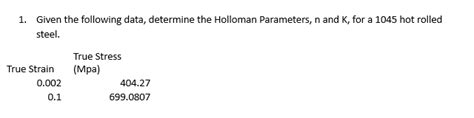 Solved Given The Following Data Determine The Holloman