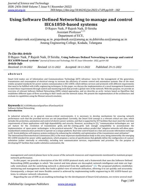 Using Software Defined Networking To Manage And Control Iec 61850 Based