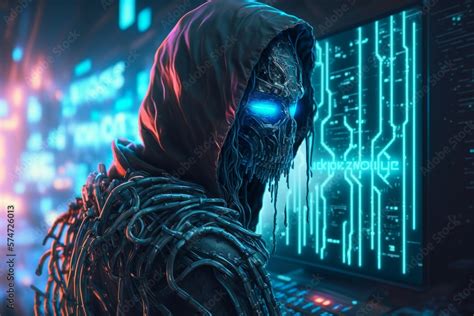 Ai Cyborg Hacker Neural Network Wears Hooded Cloak Analyses Your Big