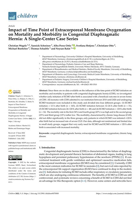 Pdf Impact Of Time Point Of Extracorporeal Membrane Oxygenation On Mortality And Morbidity In