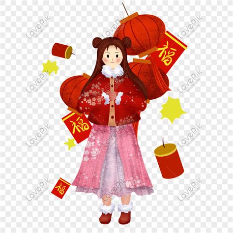 빨간색 봉투 그림을주는 소녀 Png 일러스트 무료 다운로드 Lovepik