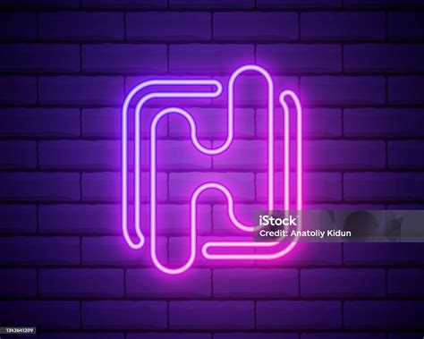 편지 H 네온 로고 템플릿 디자인 벡터 엠블럼 디자인 개념 창조적 인 기호 벽돌 벽에 격리 아이콘 알파벳 H에 대한 스톡 벡터