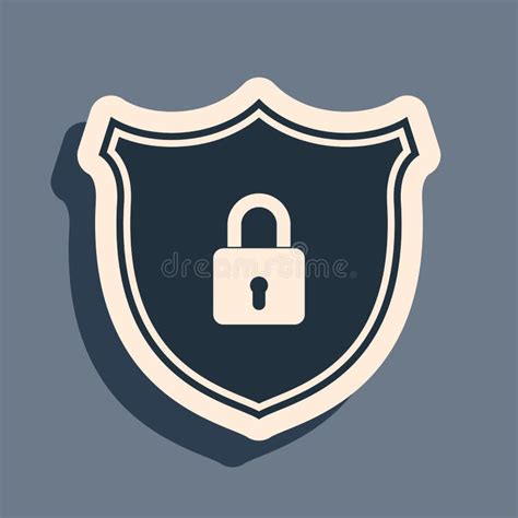 Black Shield Security With Lock Icon Isolated On Grey Background Protection Safety Password