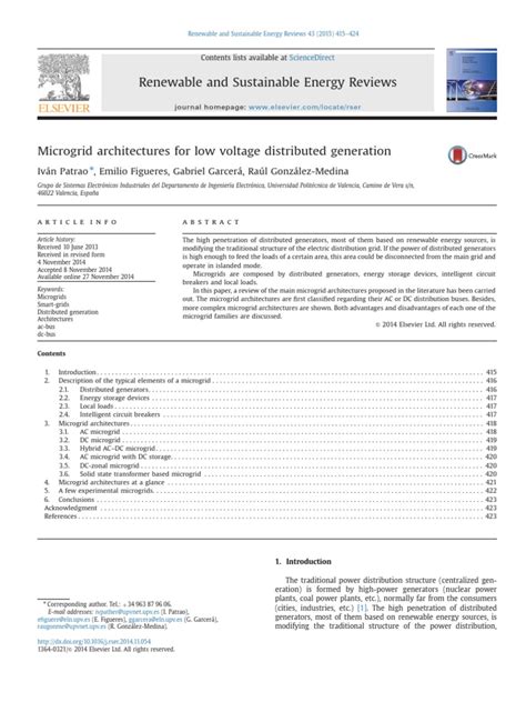 Microgrid Architectures For Low Voltage Distributed Generation Pdf Distributed Generation