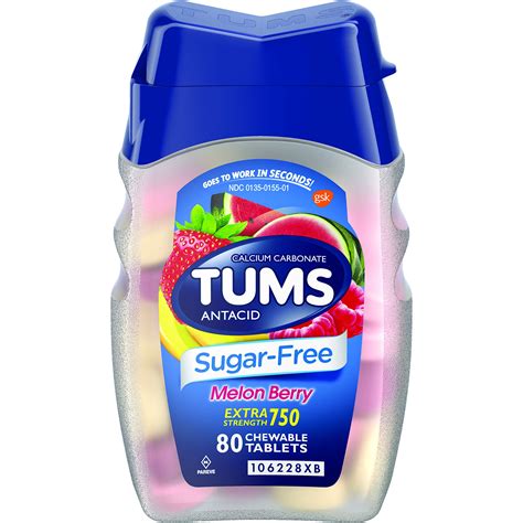 Tums Extra Strength Sugar Free Antacid Melon Berry Chewable Tablets For Heartburn Relief 80 Ct
