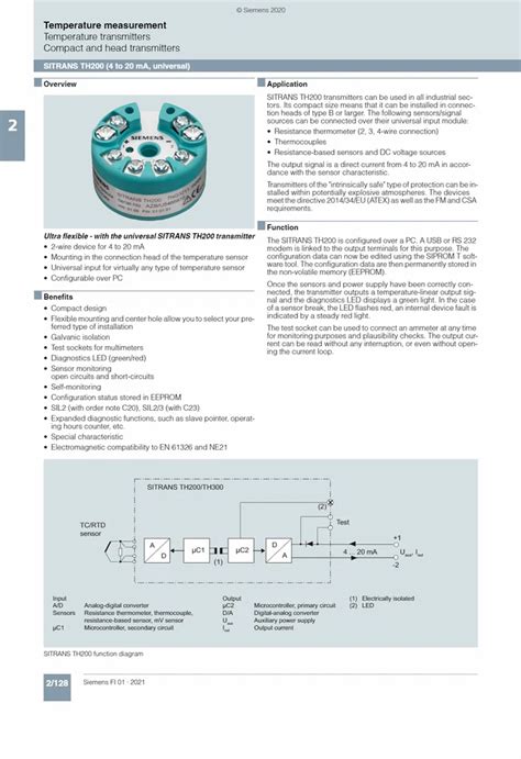 Siemens Model Name Number Th 200 Th100 Ht 300 Temperature Measurement