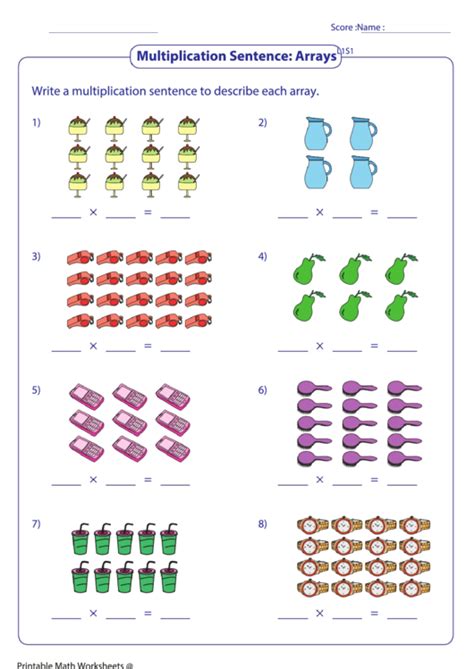Multiplication Sentence Arrays Worksheet Printable Pdf Download