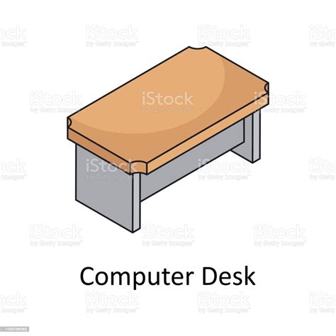 Computer Desk Vector Isometric Filled Outline Icon For Your Digital Or Print Projects Stock