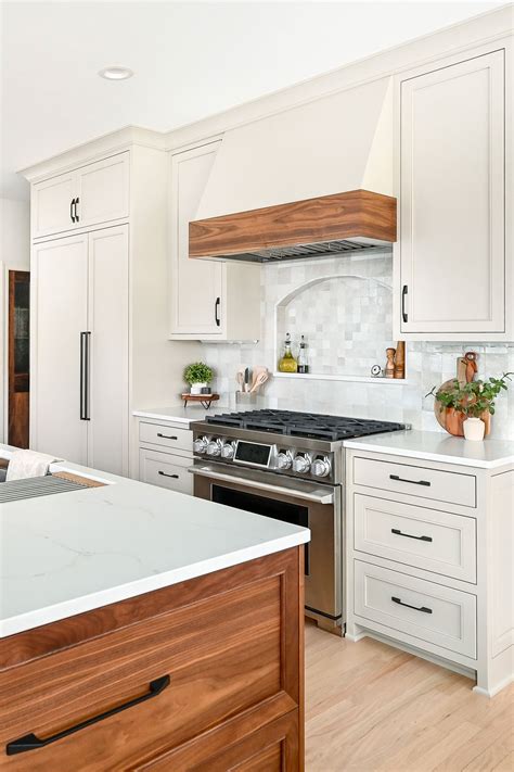 First Floor Remodel In Brookfield Zellige Tile Backsplash And Walnut Hood