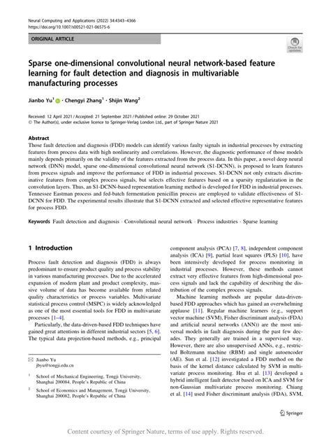 Sparse One Dimensional Convolutional Neural Network Based Feature Learning For Fault Detection