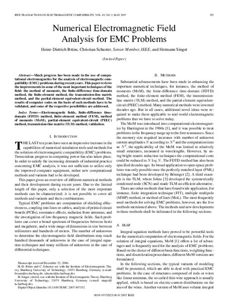 Pdf Numerical Electromagnetic Field Analysis For Emc Problems