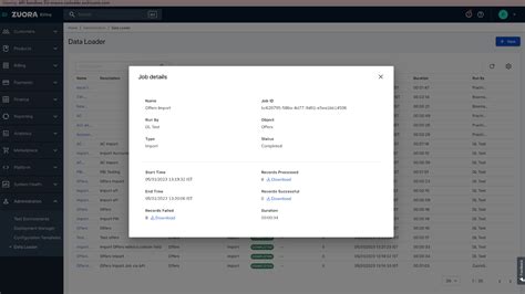 view data loader jobs and status zuora