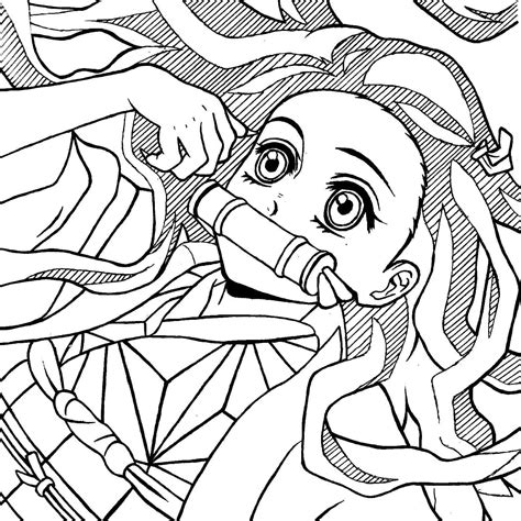 Nezuko Carries A Bamboo Stick Coloring Pages Coloring Cool
