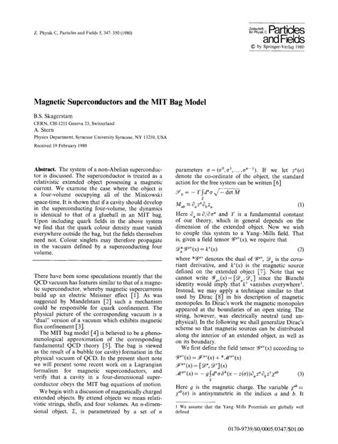 Pdf Magnetic Superconductors And The Mit Bag Model