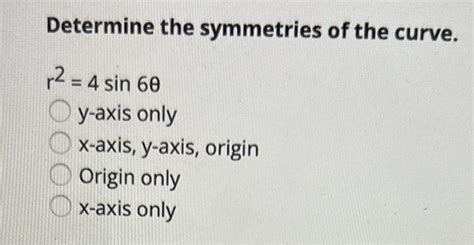 Solved Determine the symmetries of the curve r2 4sin6θ Chegg com