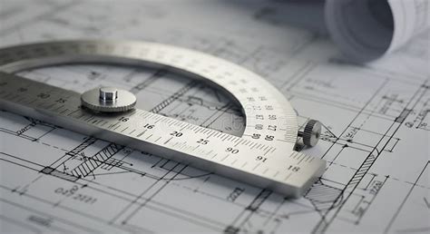 Protractor On Blueprint Showing Architectural Design For Construction Planning Stock